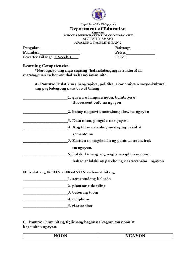 AP Activity Sheet Q2 Wk3 | PDF