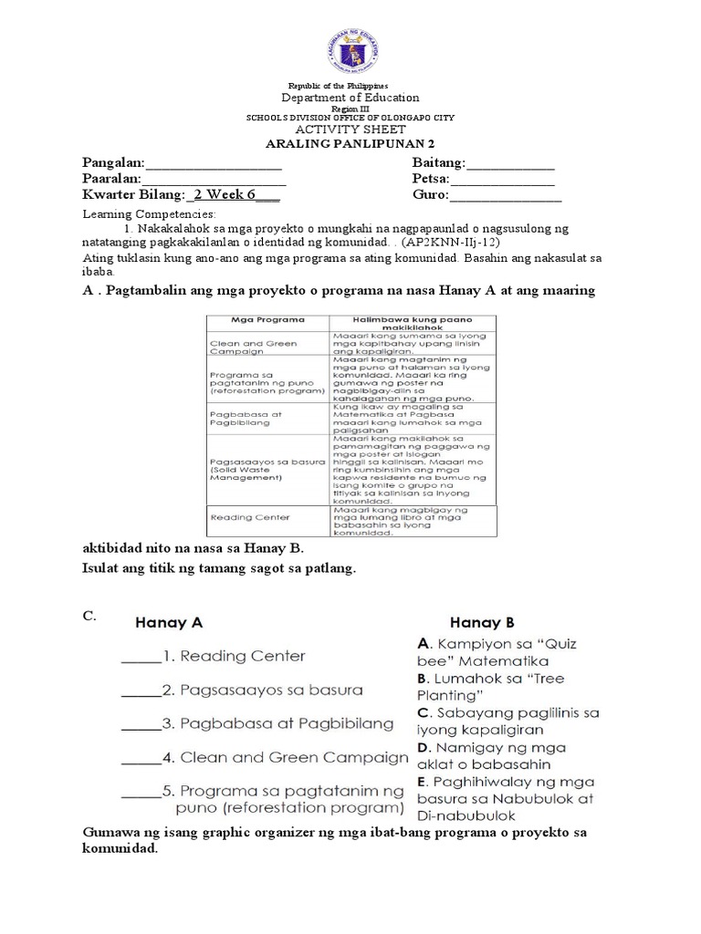 AP Activity Sheet Q2 Wk6 | PDF