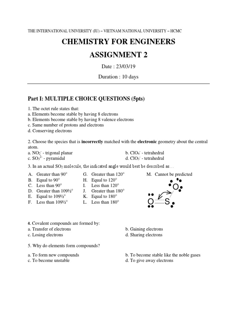 Chemistry For Engineers Assignment 2: Part I: Multiple Choice Questions ...