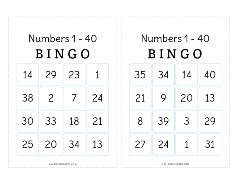 Bingo Numbers 1-40 Chart | PDF