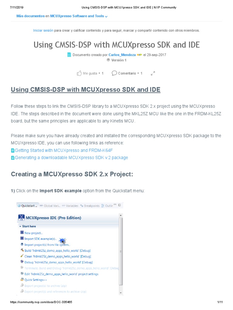 Using CMSIS-DSP With MCUXpresso SDK and IDE - NXP Community | PDF | Integrated Development ...