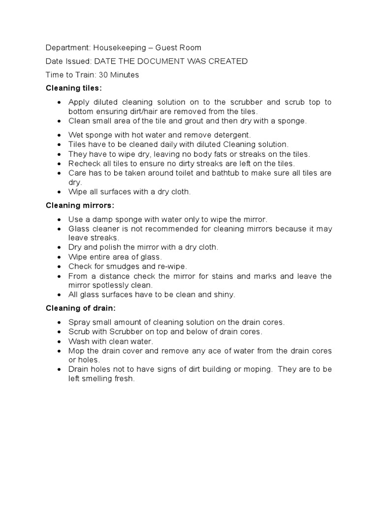 Bathroom Cleaning SOP for Housekeeping | PDF | Home & Garden