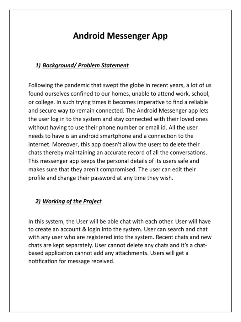 Android Messenger App: 1) Background/ Problem Statement | PDF