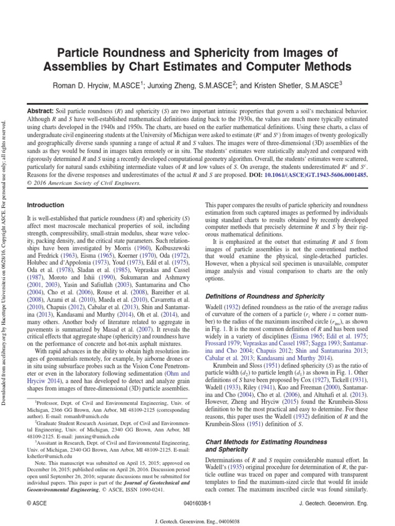 Particle Roundness and Sphericity From Images of Assemblies by Chart ...