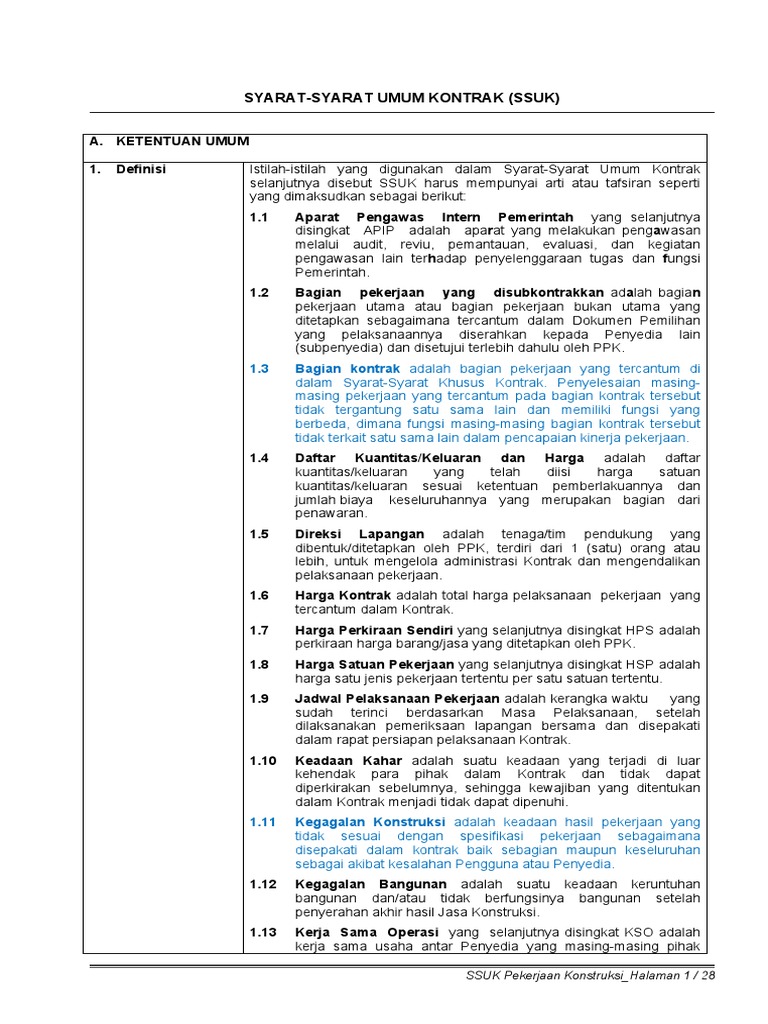 Syarat Umum Kontrak Konstruksi SSUK | PDF