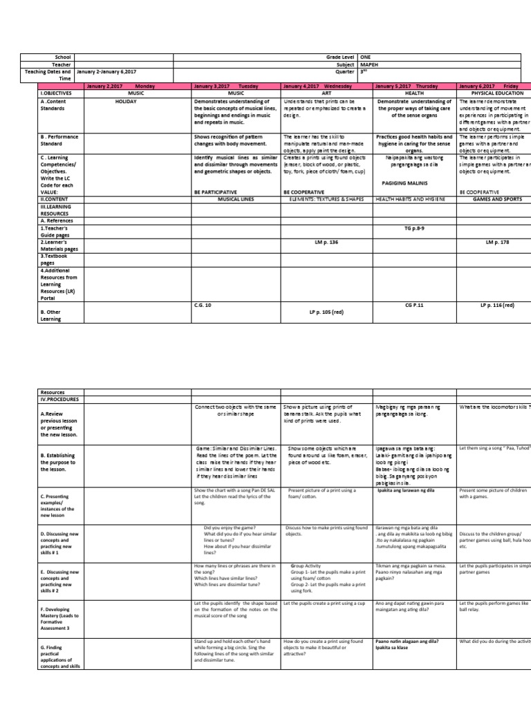 Mapeh I | PDF | Learning | Teachers