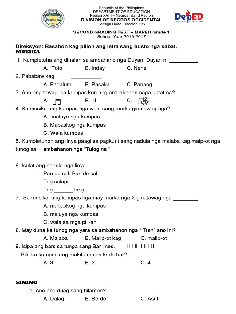 Grade 1 Test Questions Final | PDF