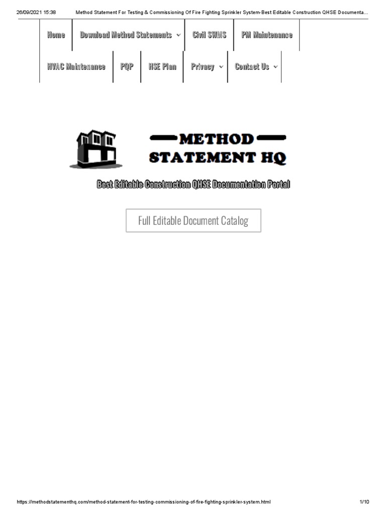 Method Statement For Testing And Commissioning Of A Fire Fighting