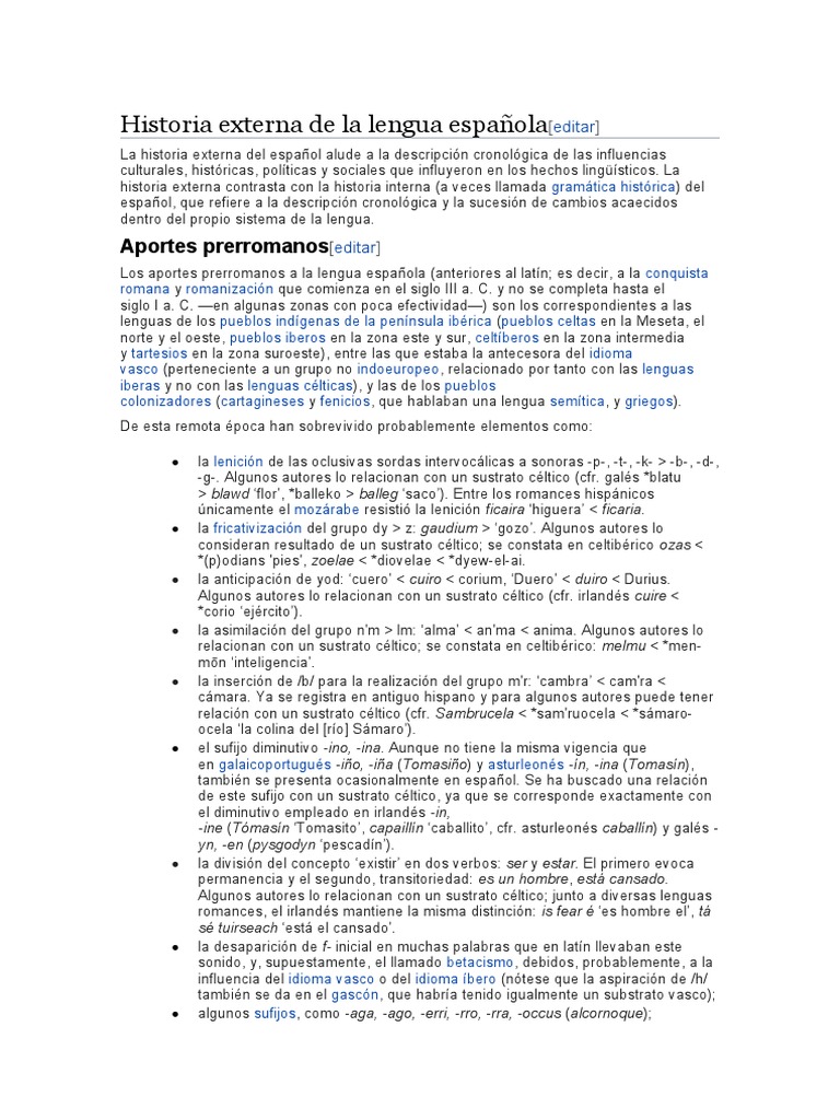 Historia Externa de La Lengua Española | PDF | Familias de idiomas ...