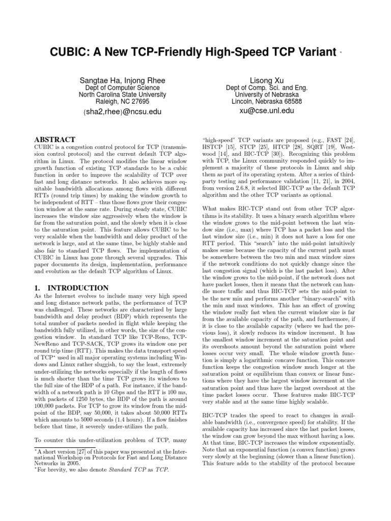 CUBIC: High-Speed TCP Variant Explained | PDF | Network Congestion ...
