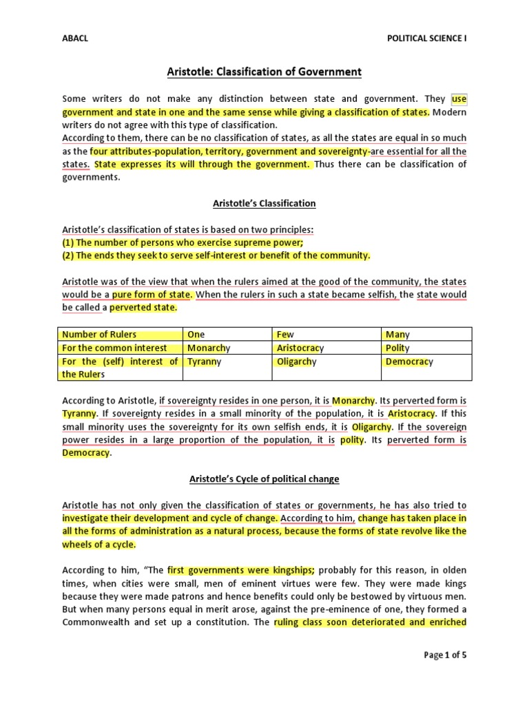 Aristotle's Government Classification | PDF | Government | Political ...