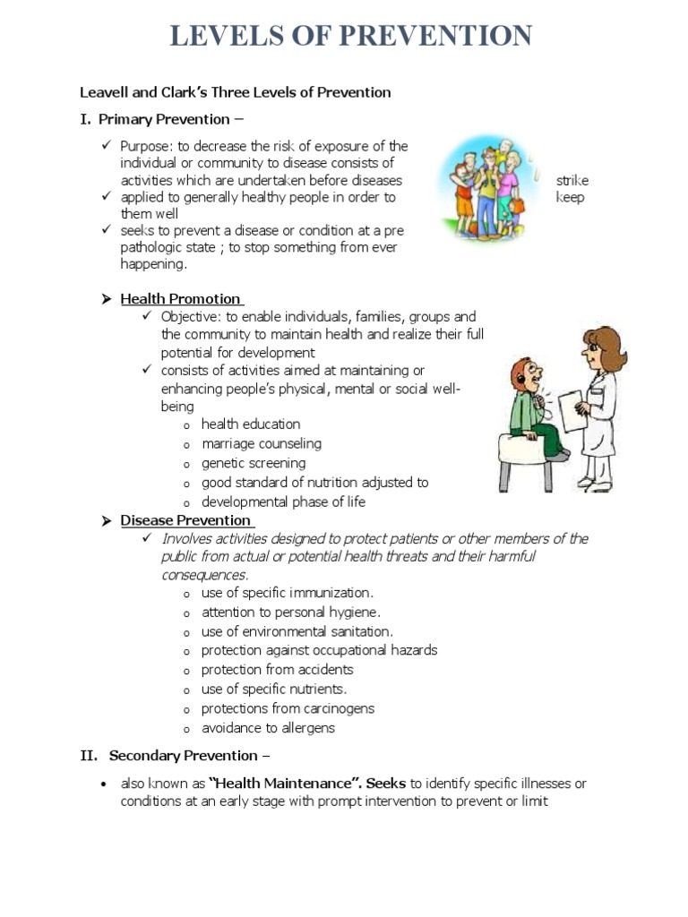 Leavell and Clark's Three Levels of Prevention I. Primary Prevention ...