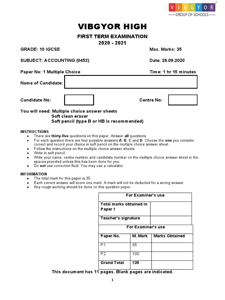 Accounting Paper 1 | PDF | Debits And Credits | Bookkeeping