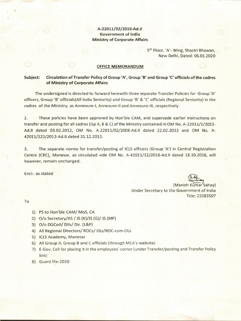 Policy Guidelines for Regulating Transfers and Postings across Cadres ...