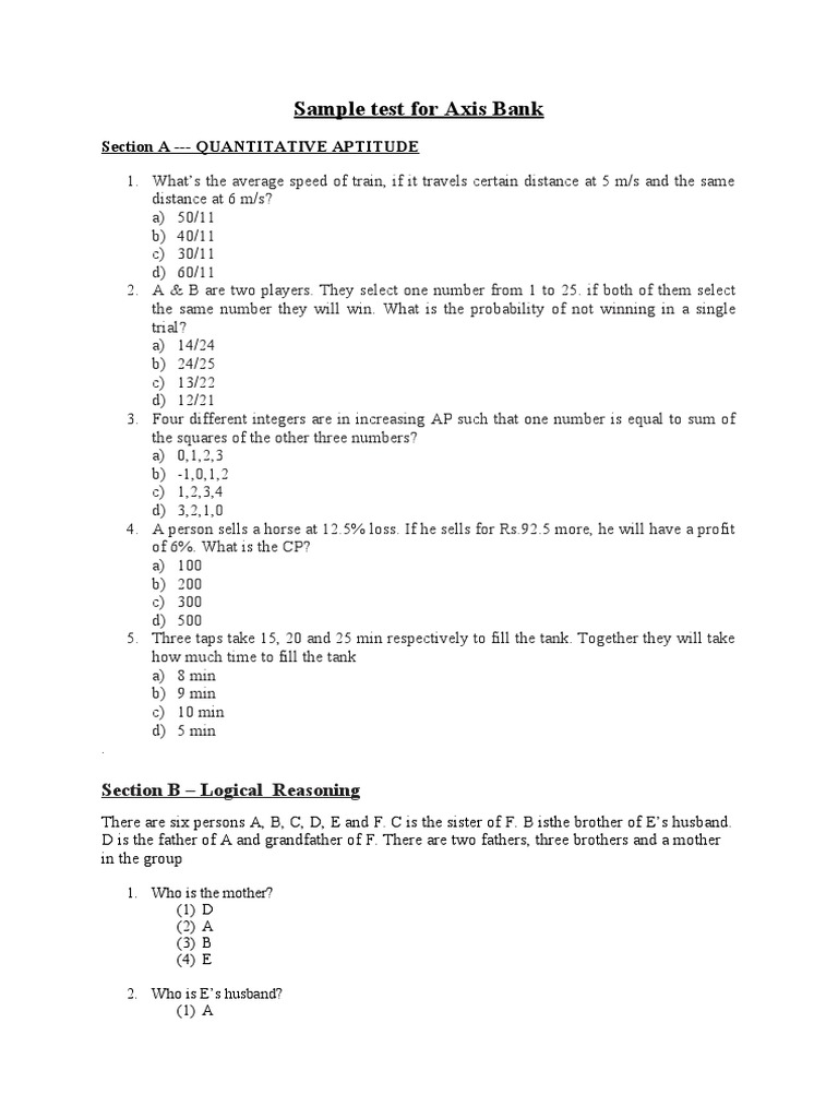 Axis Bank Test Sample Questions | PDF | Sports & Recreation | Language ...