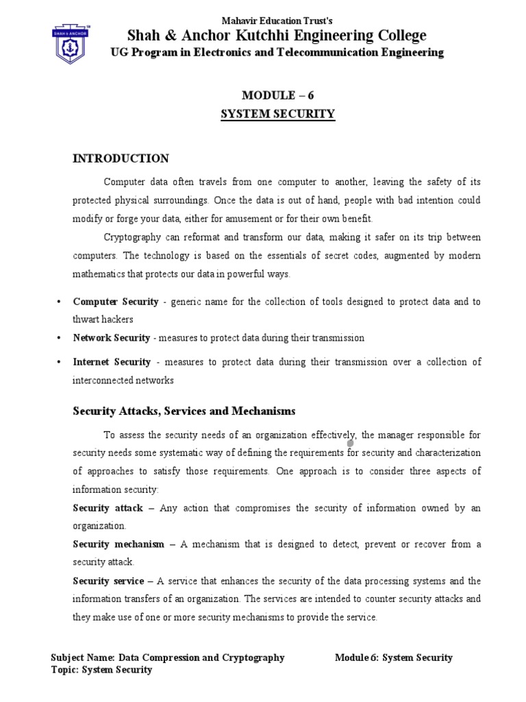 Notes Data Compression And Cryptography Module 6 System Security Pdf