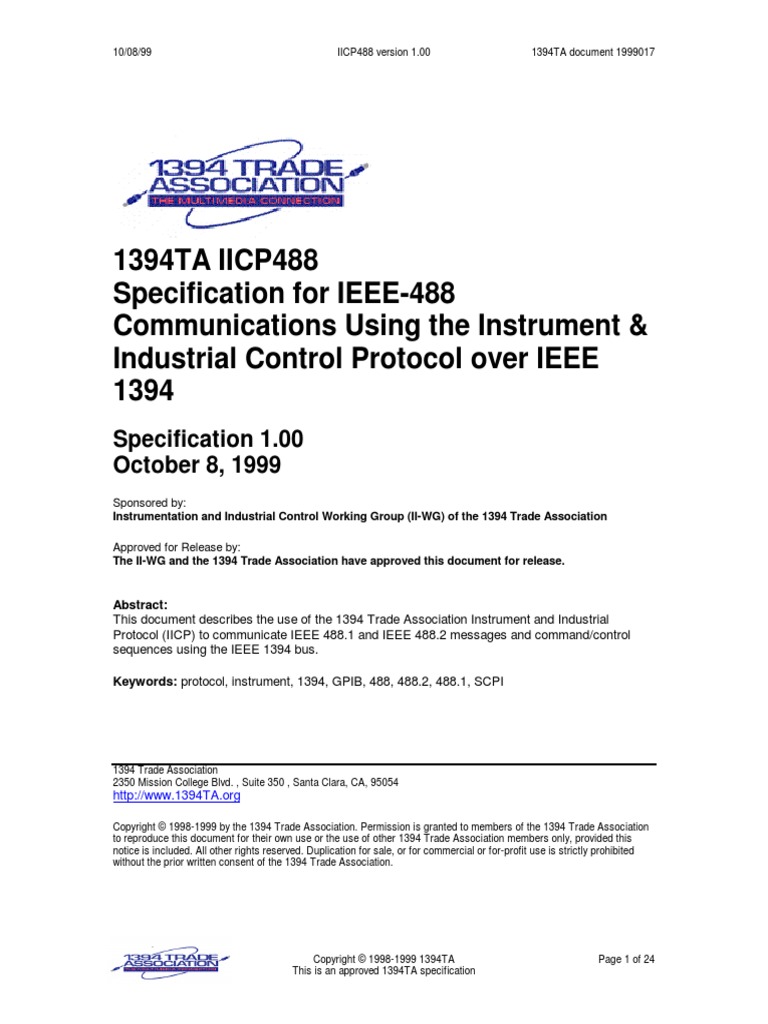 1394TA IICP488 Specification For IEEE-488 Communications Using The ...