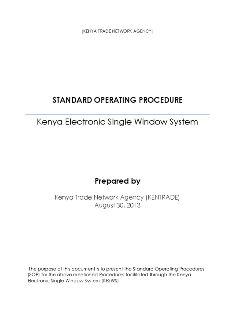 Kenya Electronic Single Window System: Standard Operating Procedure ...