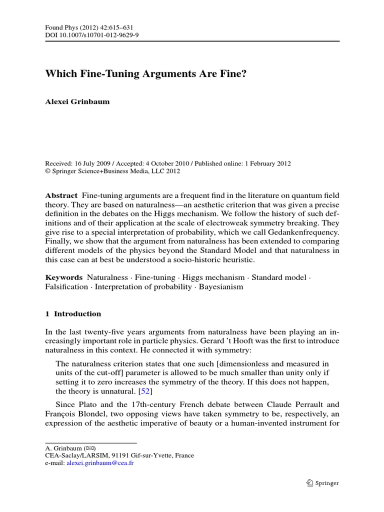 Which Fine-Tuning Arguments Are Fine?: Alexei Grinbaum | PDF | Standard ...