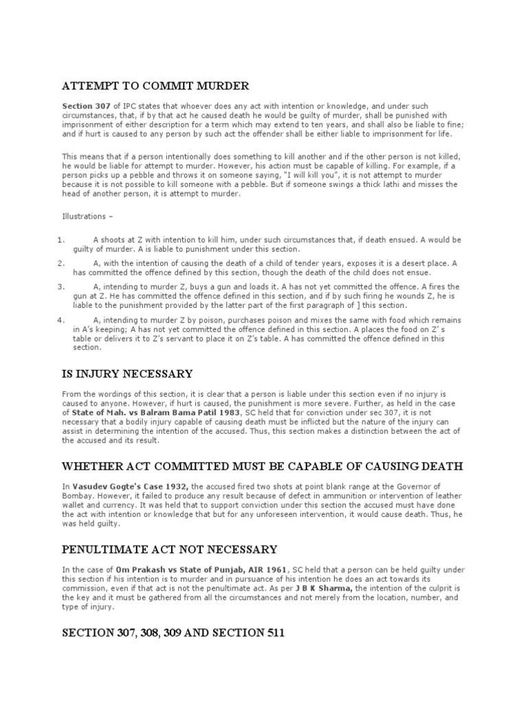 Attempt To Commit Murder: Section 307 of IPC States That Whoever Does ...