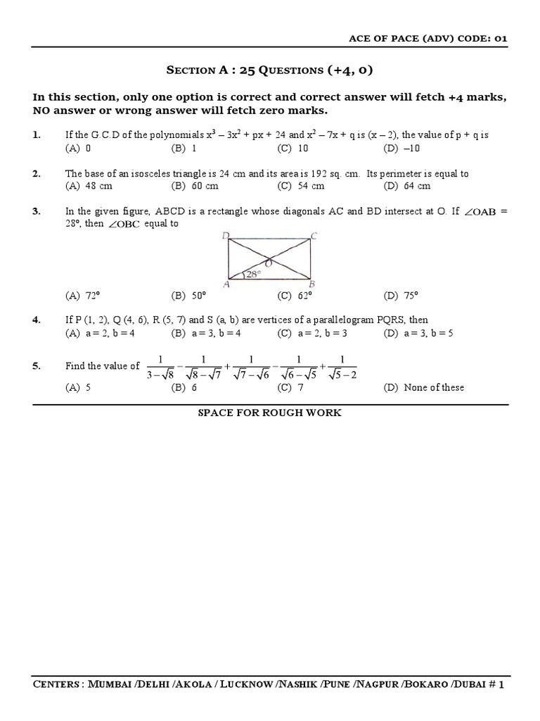02-Aop (Adv) - Question Paper - 1-1 | PDF | Area | Triangle