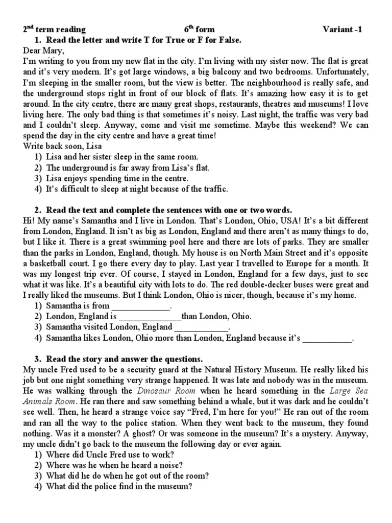 6 Form Reading 2nd Term | PDF