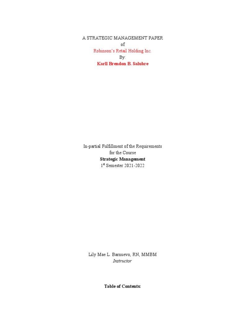 Strategic Management of Robinsons Retail | PDF | Strategic Management ...