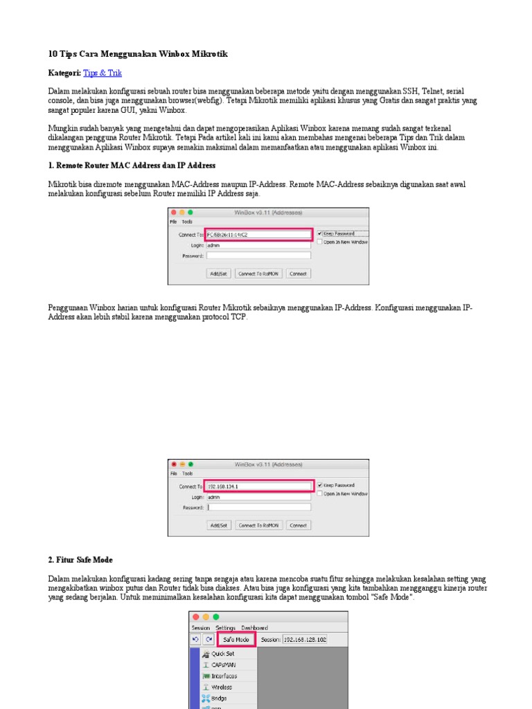 10 Tips Cara Menggunakan Winbox Mikrotik | PDF