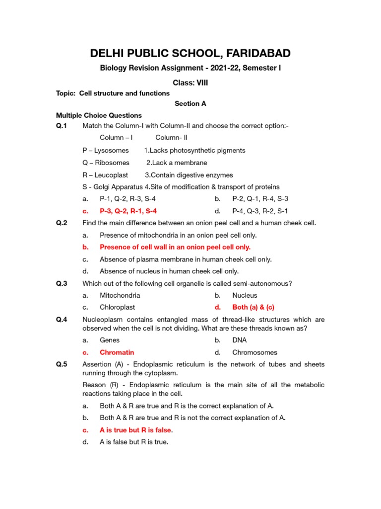 Bio 8 Revision Assignment Answer Key | PDF | Cell (Biology) | Soil