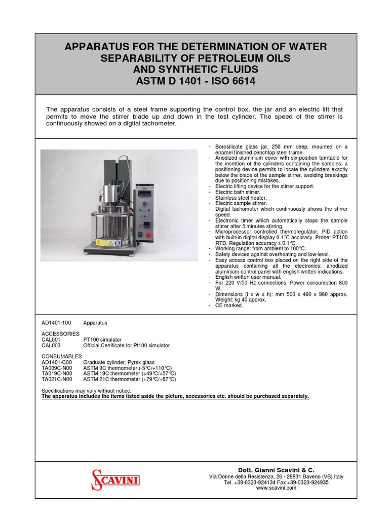 Apparatus For The Determination of Water Separability of Petroleum Oils ...