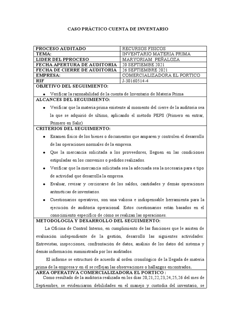 Caso Práctico Cuenta de Inventario | PDF | Auditoría | Inventario