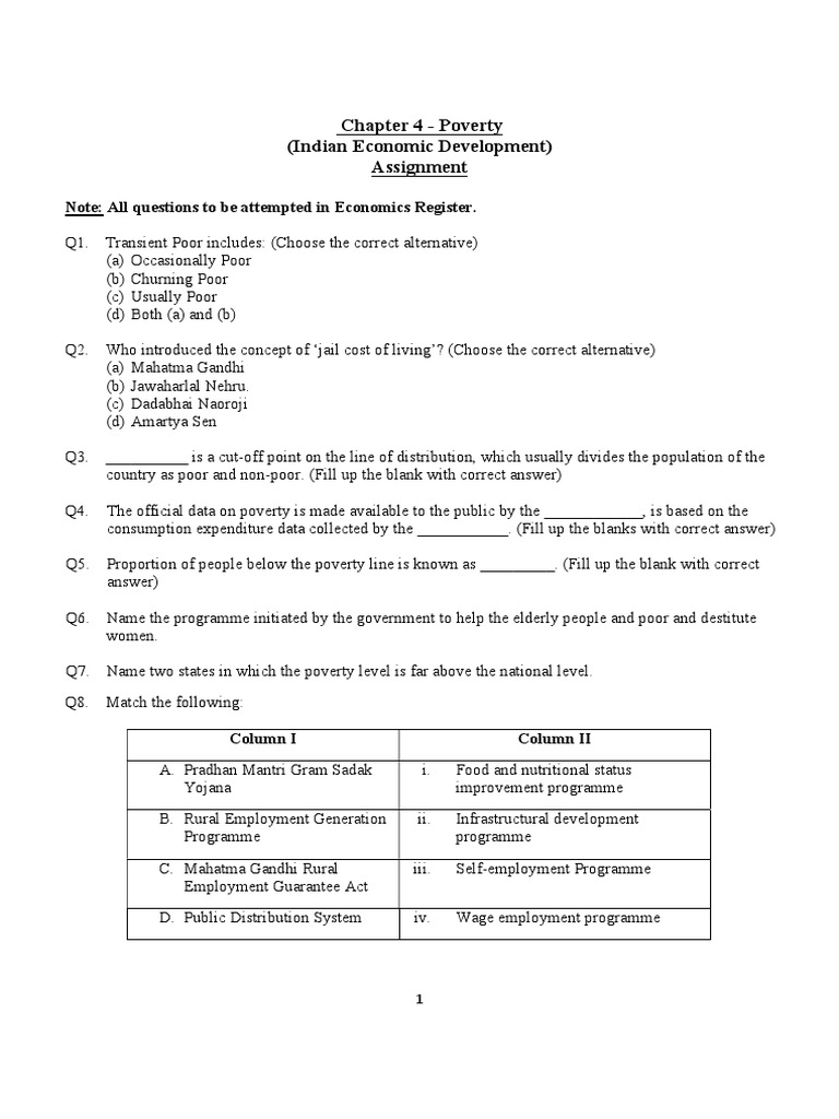 Poverty Assignment for Class 12 Economics | PDF | Poverty | Poverty ...