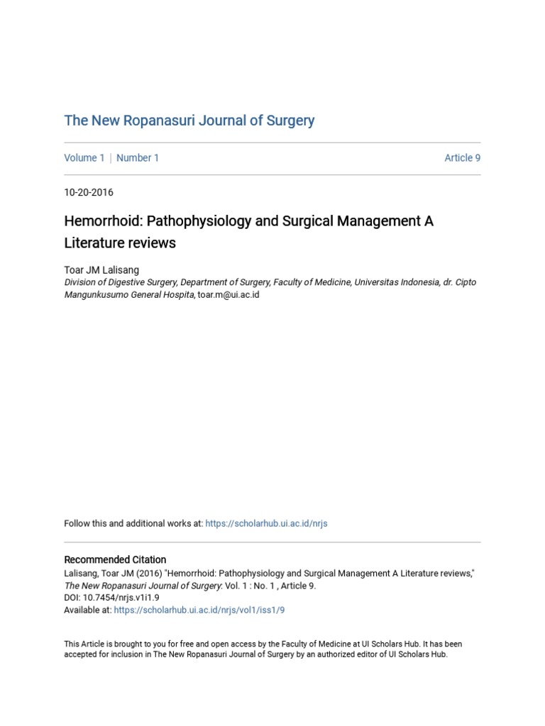 Hemorrhoid - Pathophysiology and Surgical ManagementA Literature | PDF ...