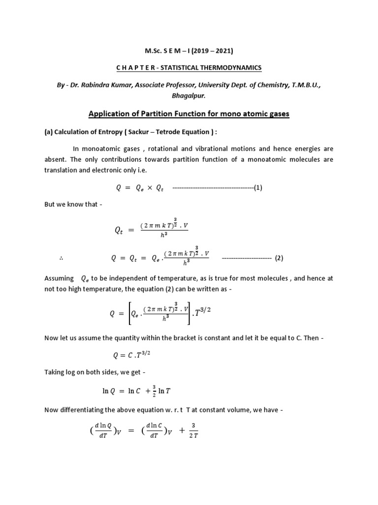 Application of Partition Function in Gases | PDF | Statistical ...