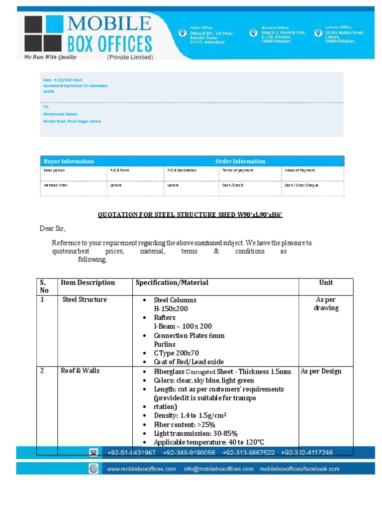 Steel Structure Shed Quotation Details | PDF | Screw | Building Engineering