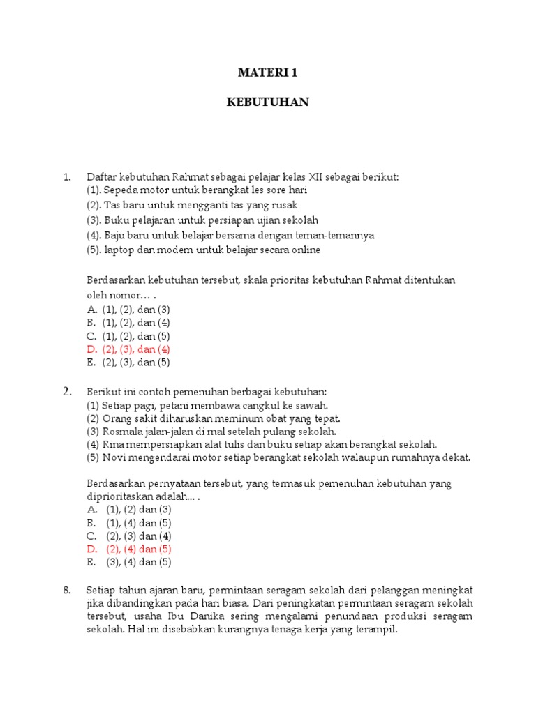 Kumpulan Soal Ekonomi Kelas 10 | PDF