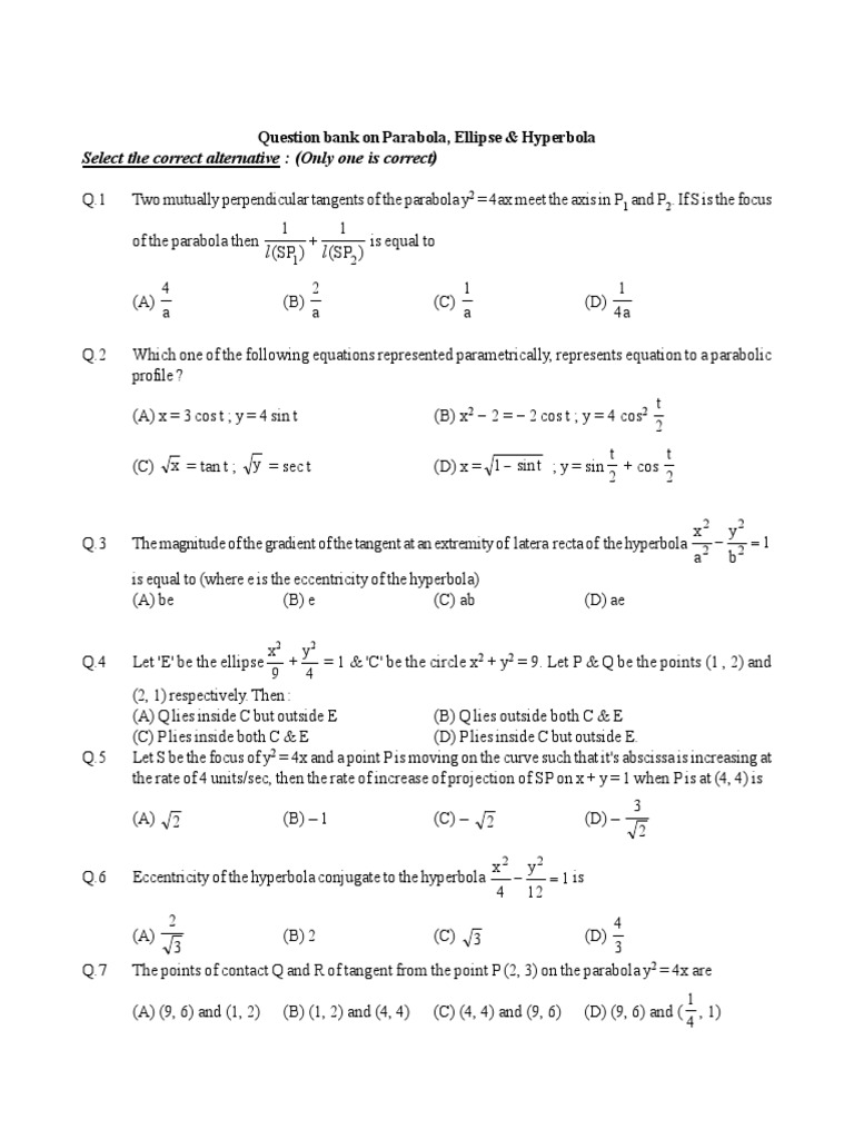 Question Bank Conics | PDF | Perpendicular | Ellipse