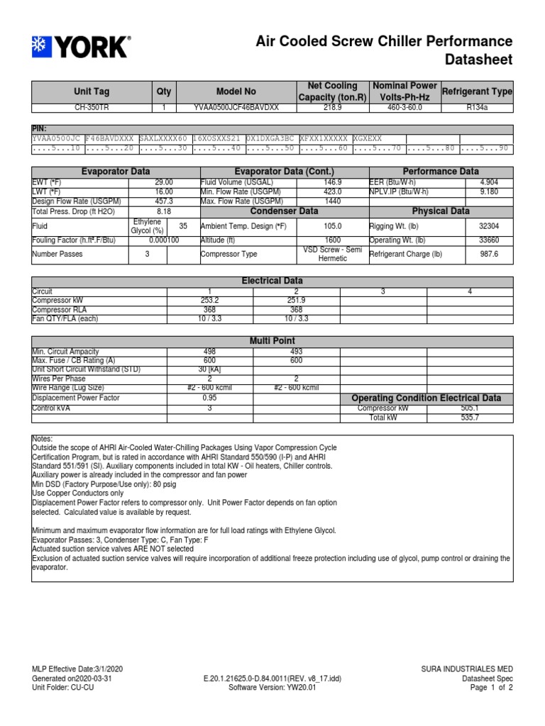 Air Cooled Screw Chiller Specs | PDF | Machines | Equipment