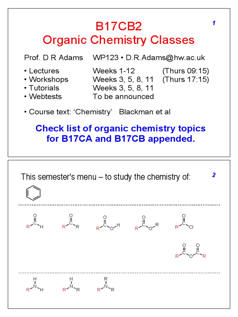 Check List of Organic Chemistry Topics For B17CA and B17CB Appended ...