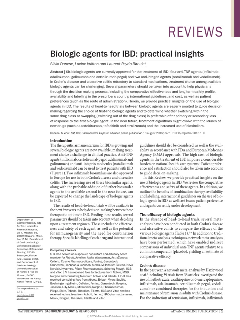 Reviews: Biologic Agents For IBD: Practical Insights | PDF ...