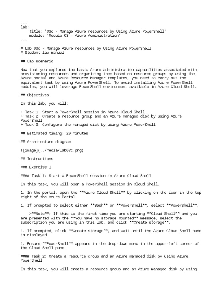 Lab 03c Manage Azure Resources By Using Azure Powershell Pdf Cloud Computing Microsoft Azure