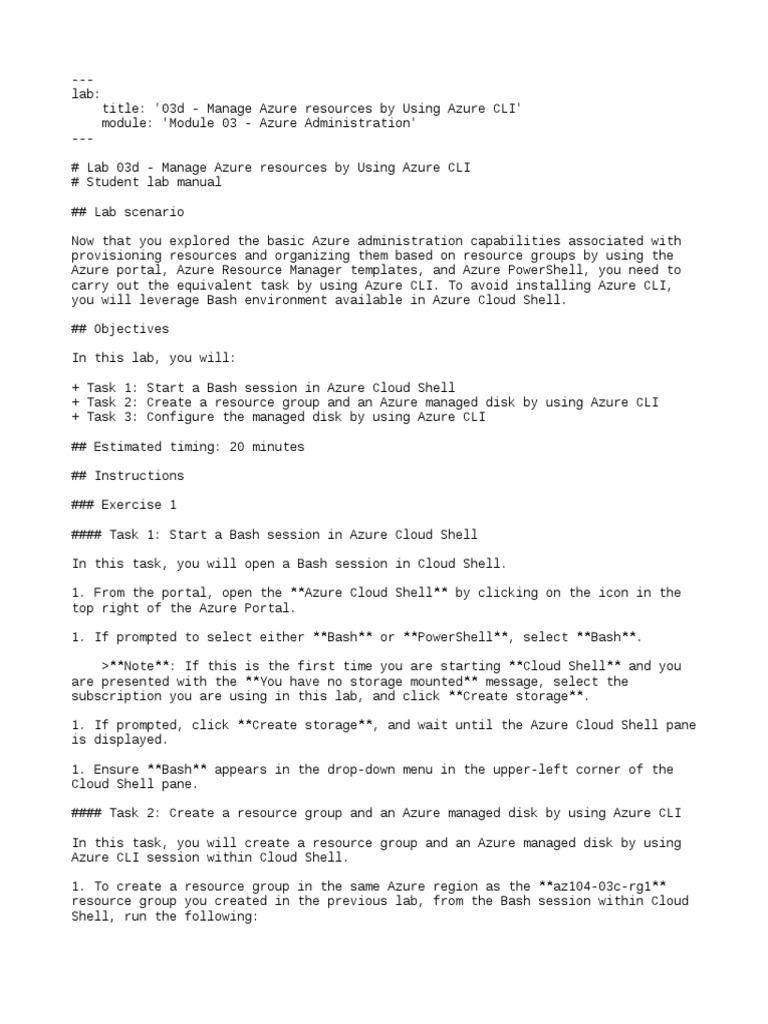 LAB 03d-Manage Azure Resources by Using Azure CLI | PDF | Command Line Interface | Cloud Computing