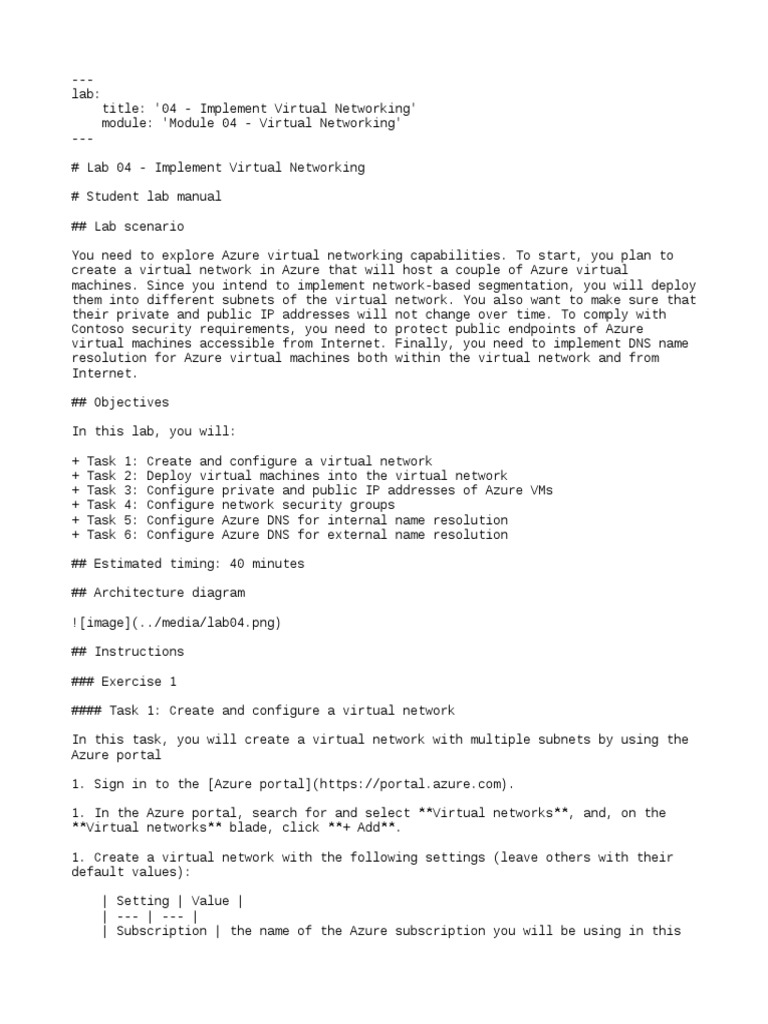 LAB 04-Implement Virtual Networking | PDF | Remote Desktop Services | Computer Network