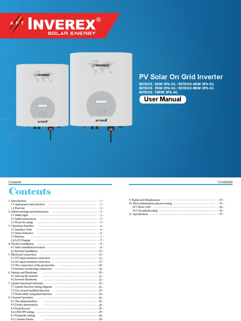 PV Solar On Grid Inverter: User Manual | PDF | Power Inverter ...