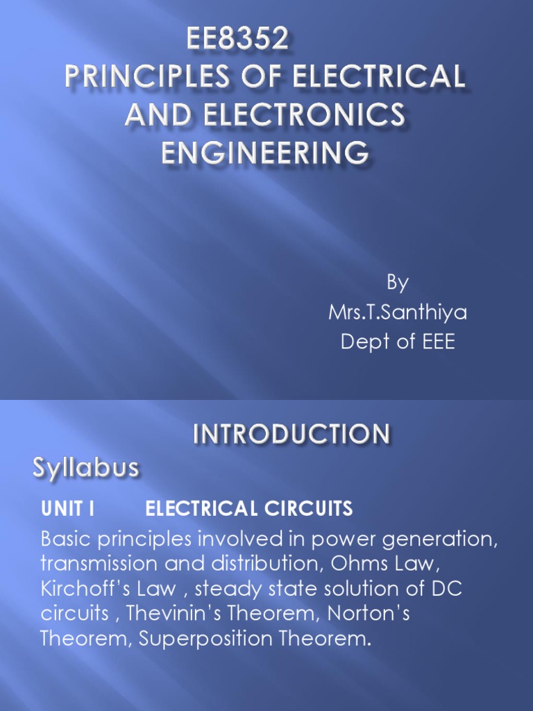 EE8352 PEEE Introduction | PDF | Electrical Network | Electricity