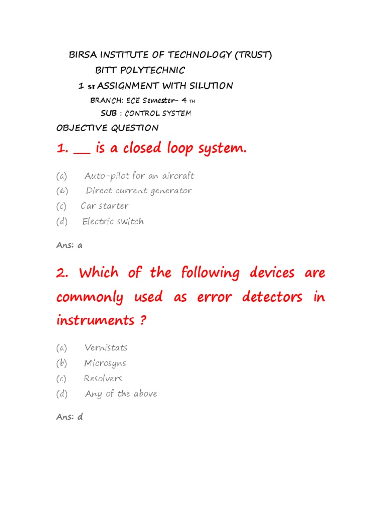 ECE - Control System 1 Apr | PDF | Control Theory | Feedback