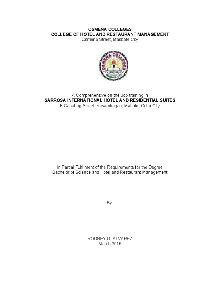 Osmeña Colleges College of Hotel and Restaurant Management | PDF ...