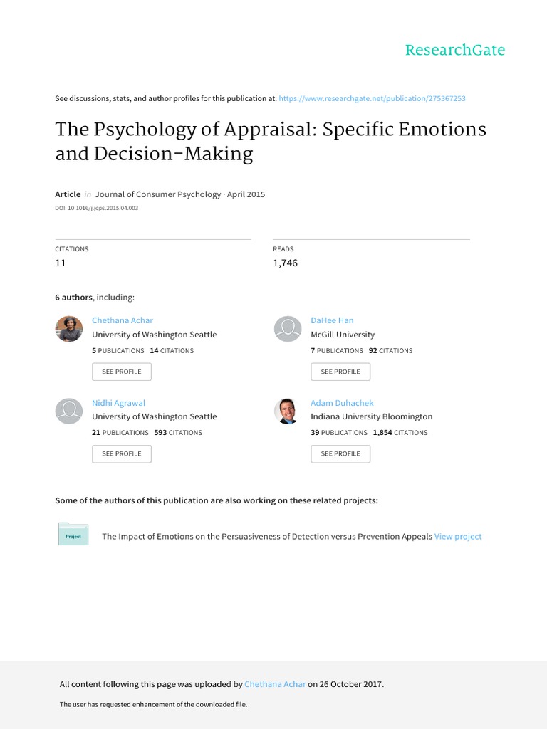 The Psychology of Appraisal Specific Emotions and Decision-Making | PDF ...