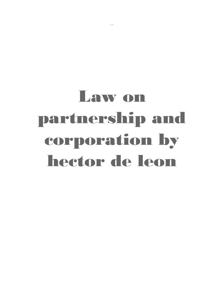 Law On Partnership and Corporation by Hector de Leon.1 | PDF ...