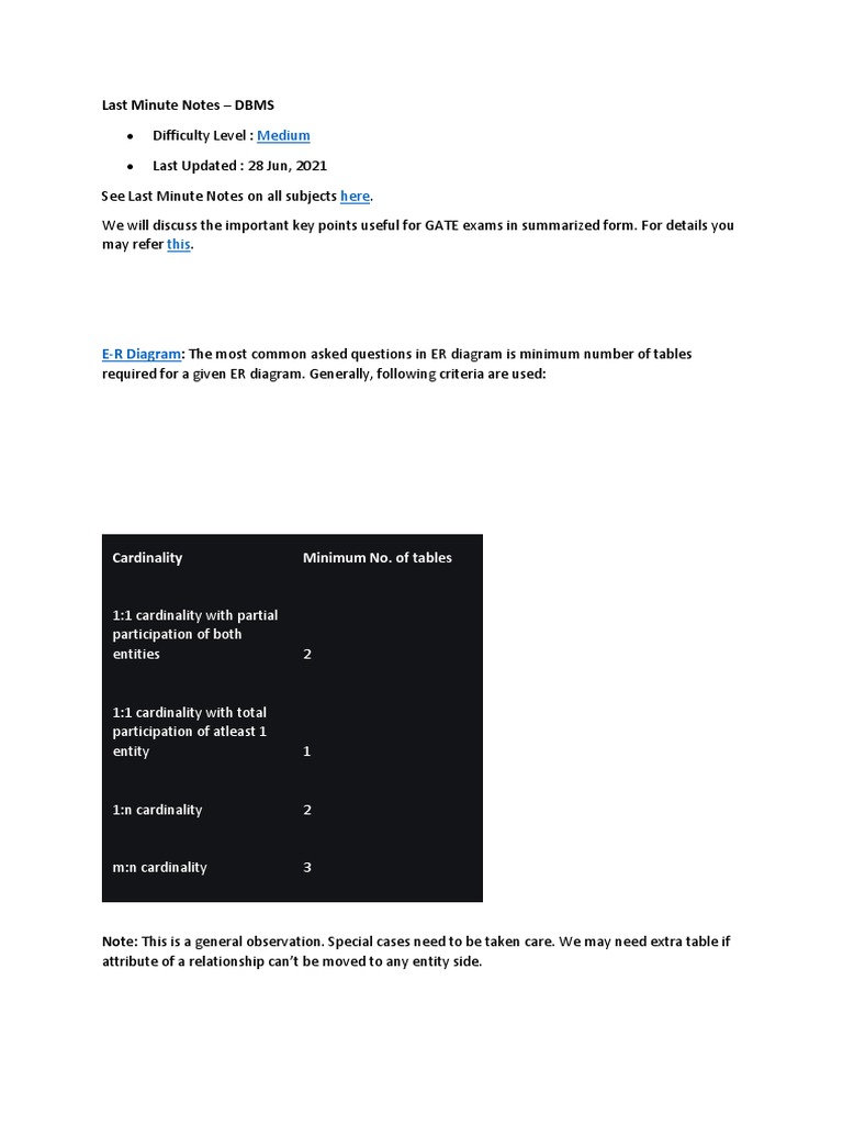 DBMS Last Minute Notes | Download Free PDF | Database Index ...